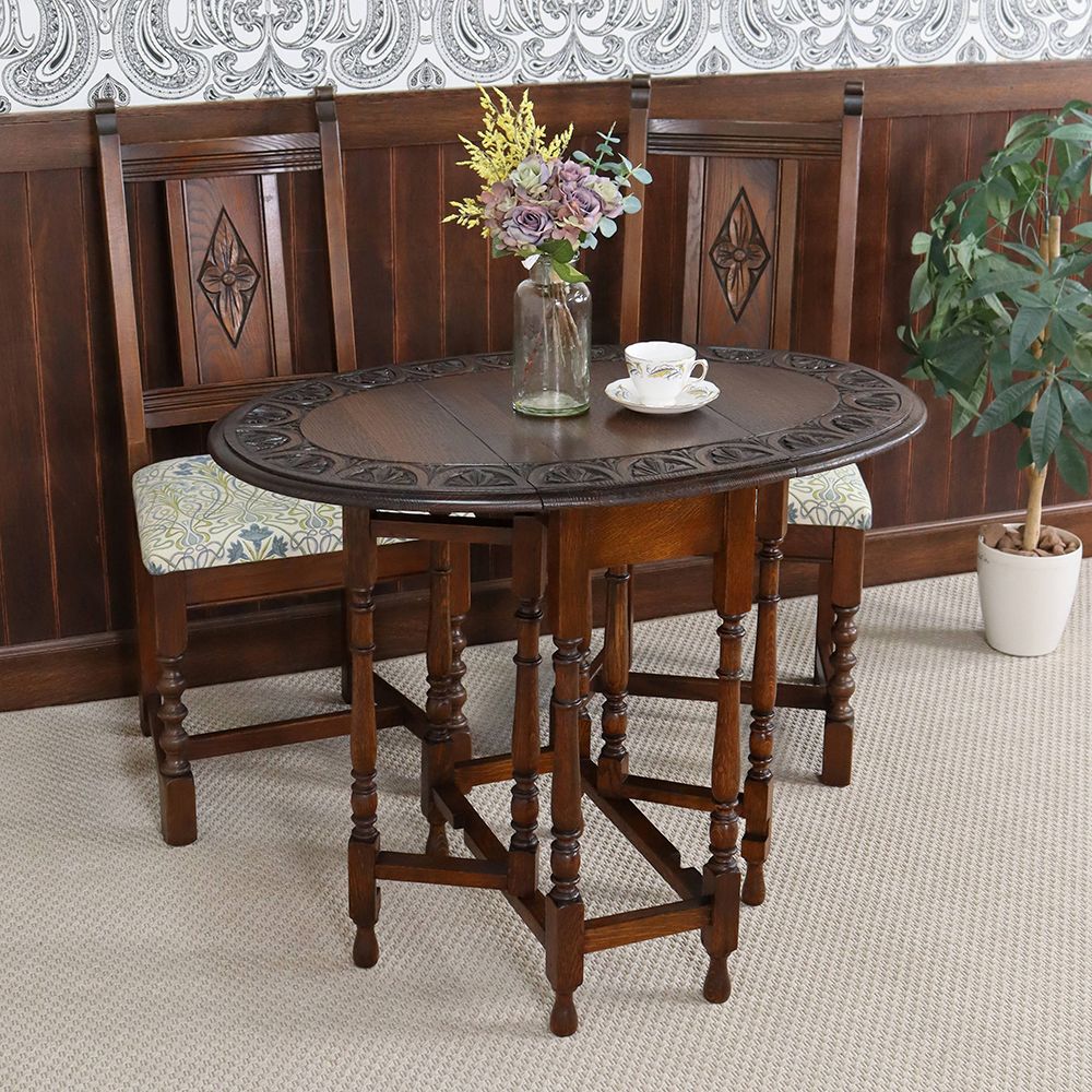 縁取りの装飾はルネット♪ ゲートレッグテーブル VC108-162 – アンティーク家具と雑貨の店 ビクトリアンクラフト